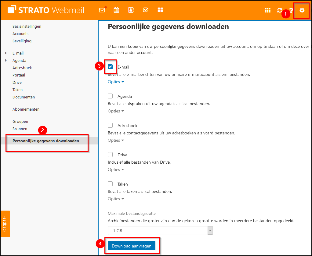 Exporteren en importeren van e-mails in Webmail | STRATO