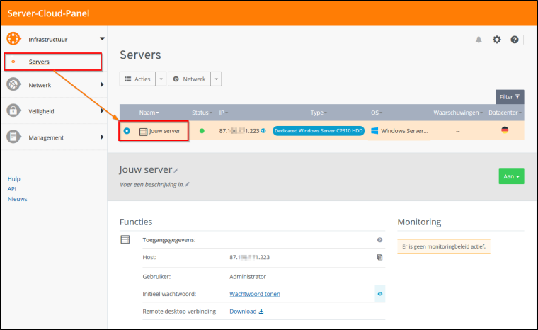 De VNC-console gebruiken om verbinding te maken met je dedicated ...